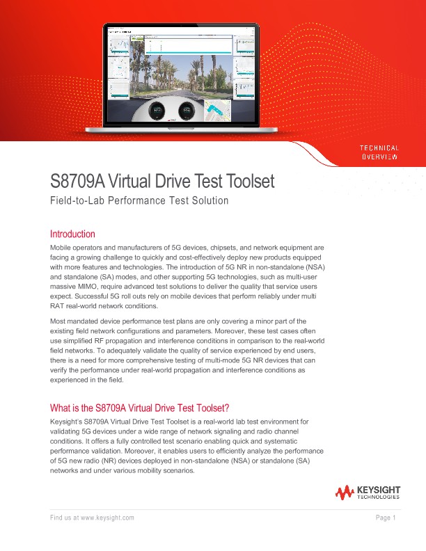 S8709A Virtual Drive Test Toolset PDF Asset Page | Keysight S8709A Virtual Drive Test Toolset PDF Asset Page | Keysight